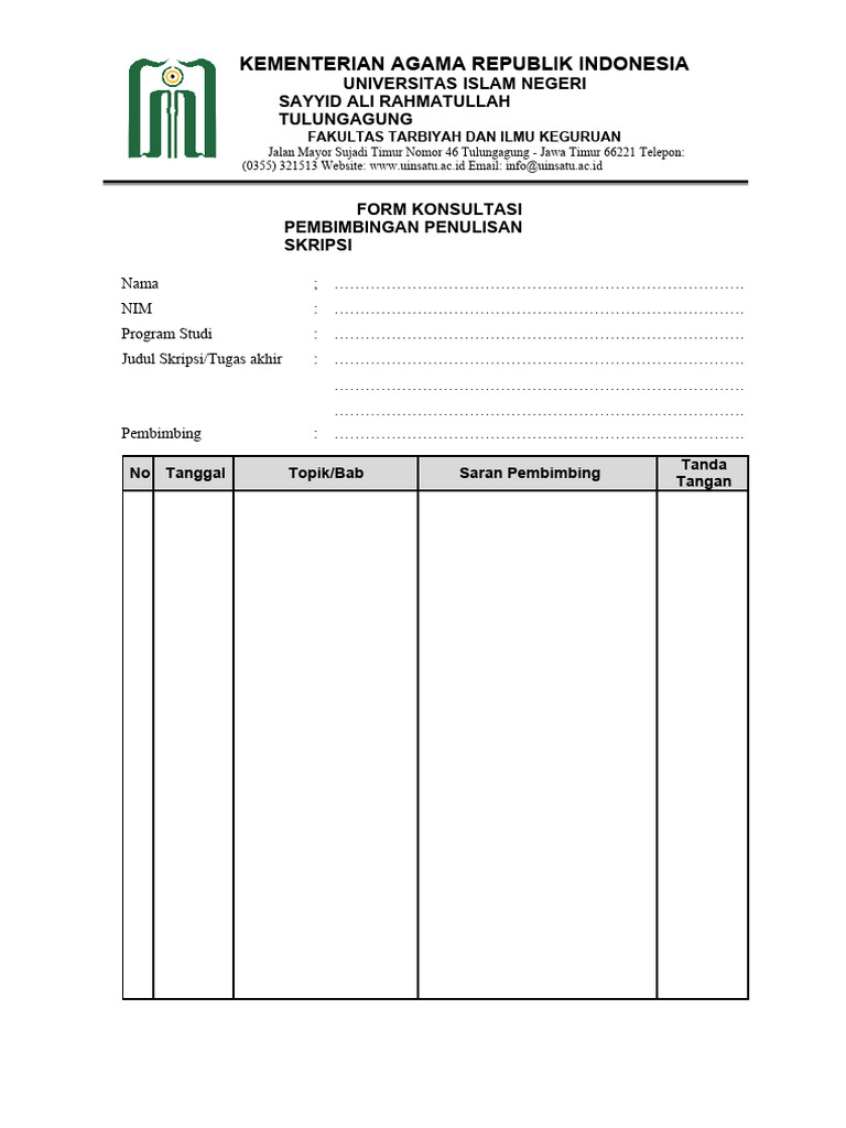 Form Konsultasi Pembimbingan Skripsi | PDF | Karier & Perkembangan ...