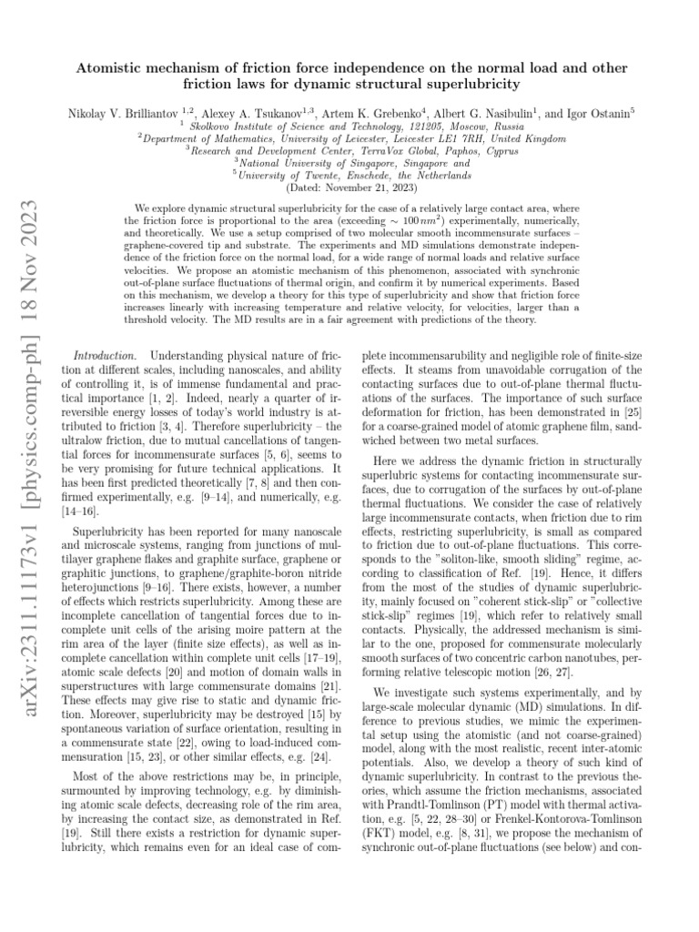 Atomistic Mechanism of Friction-Force Independence | PDF | Friction | Graphene