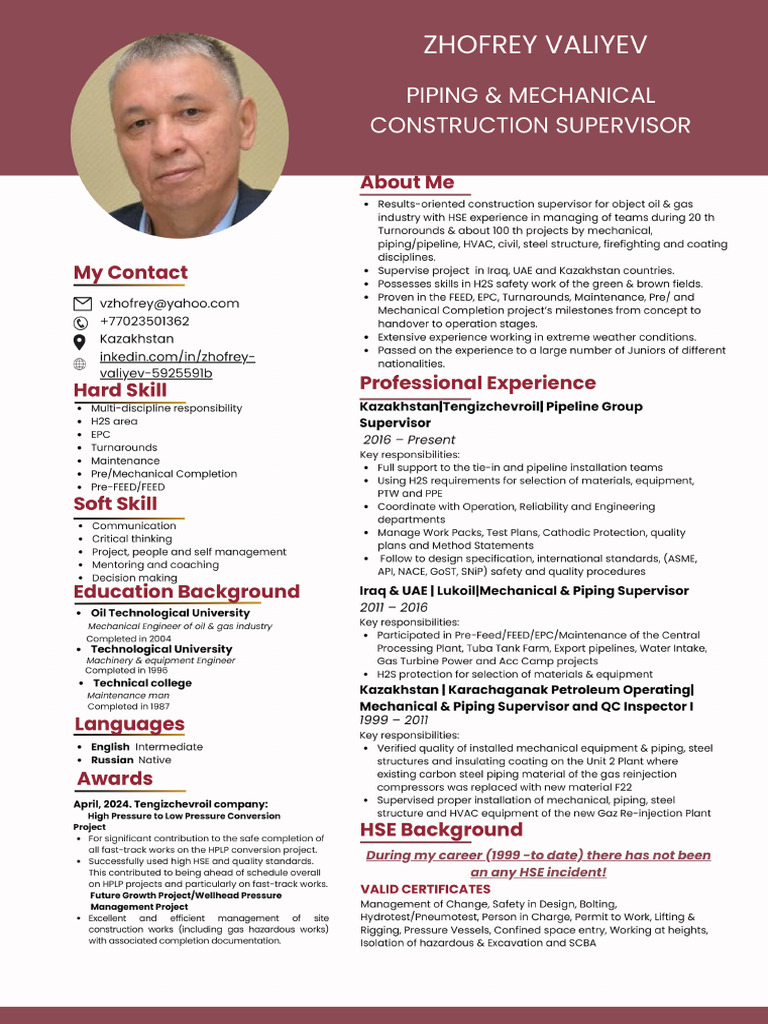 CV - Mechanical Piping Construction Supervisor - May 2024 | PDF