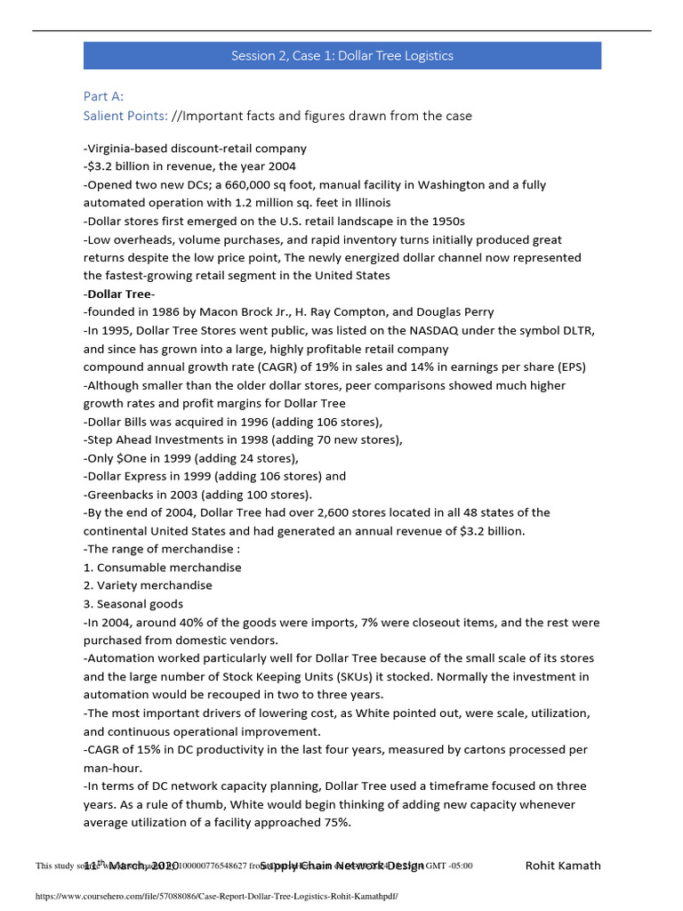 Case - Report - Dollar - Tree Numbers PDF | PDF | Logistics | Economies