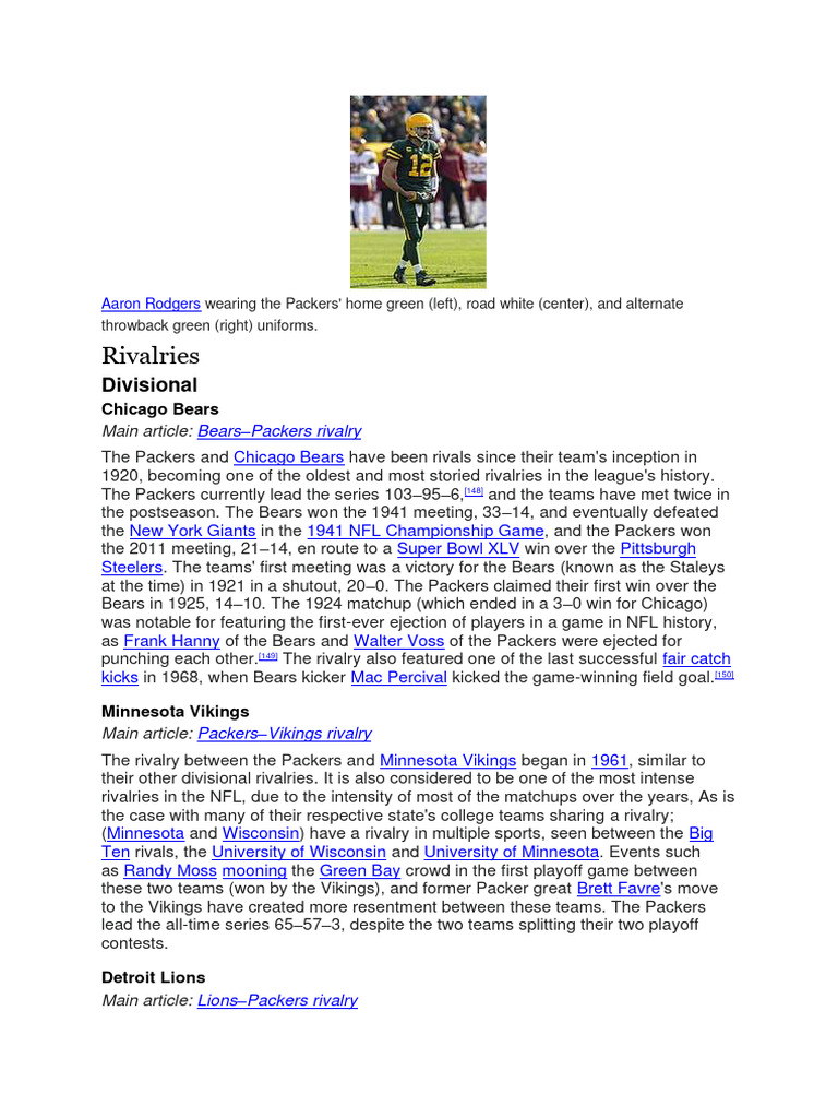 Rivalries: Divisional | PDF | Green Bay Packers | San Francisco 49ers