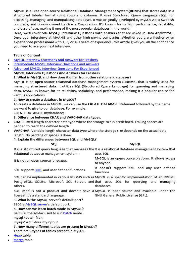 Mysql Viva | PDF | Databases | Sql