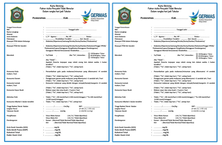 Format Skrining PTM Posyandu Primer 2022-Selembar | PDF