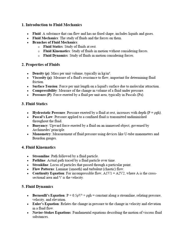 Class Notes For Fluid Mechanics | PDF | Fluid Mechanics | Fluid Dynamics