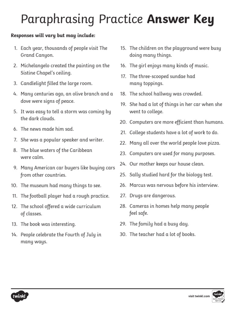 Answer Key Paraphrase Practice | PDF