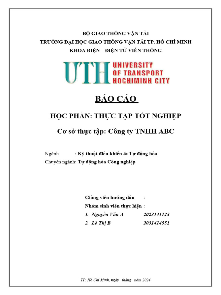 De Cuong Va Mau Bao Cao Thuc Tap Tot Nghiep TDHCN | PDF