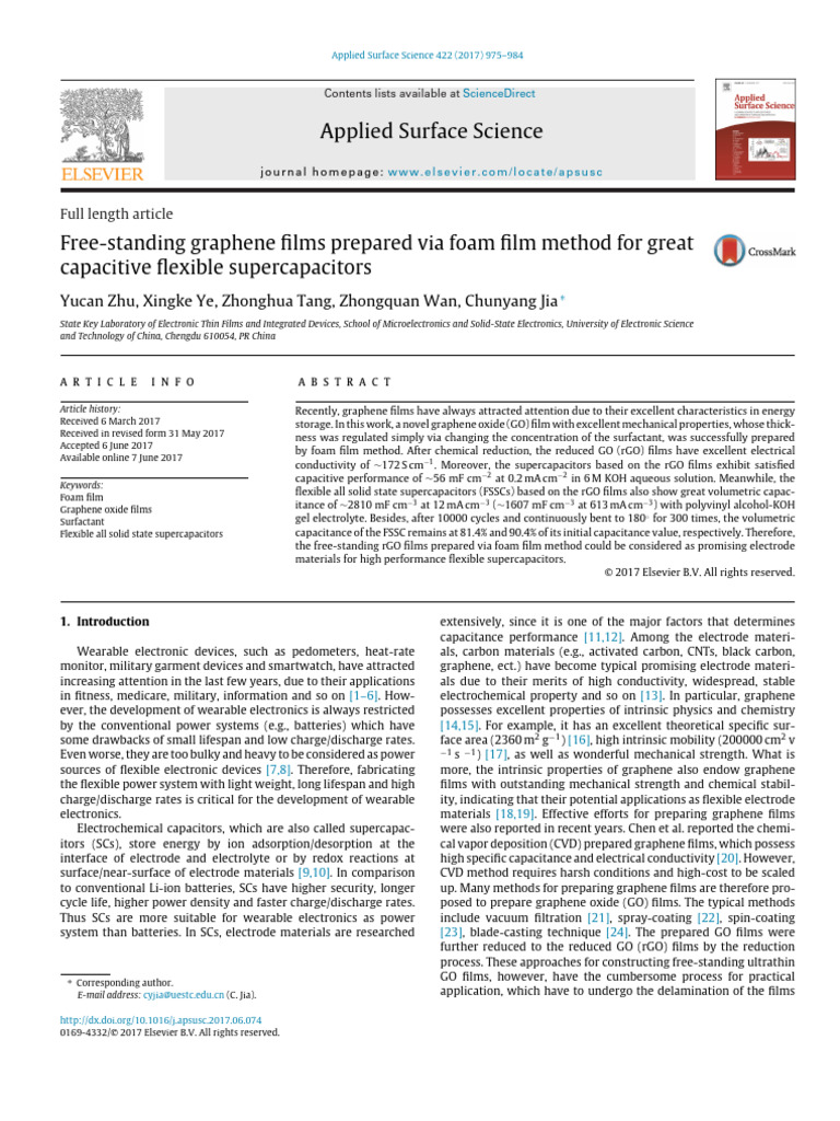 Free-Standing Graphene Films for Supercapacitors | PDF | Graphene ...