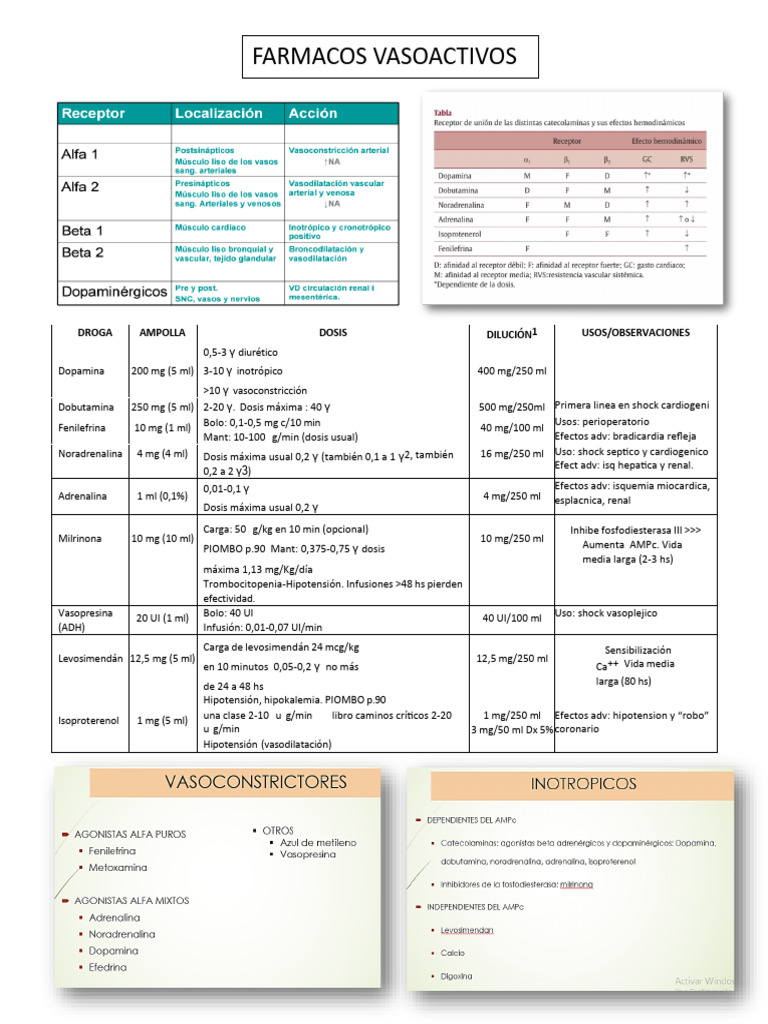 Guía de Fármacos Vasoactivos | PDF | Drogas | Sistema cardiovascular