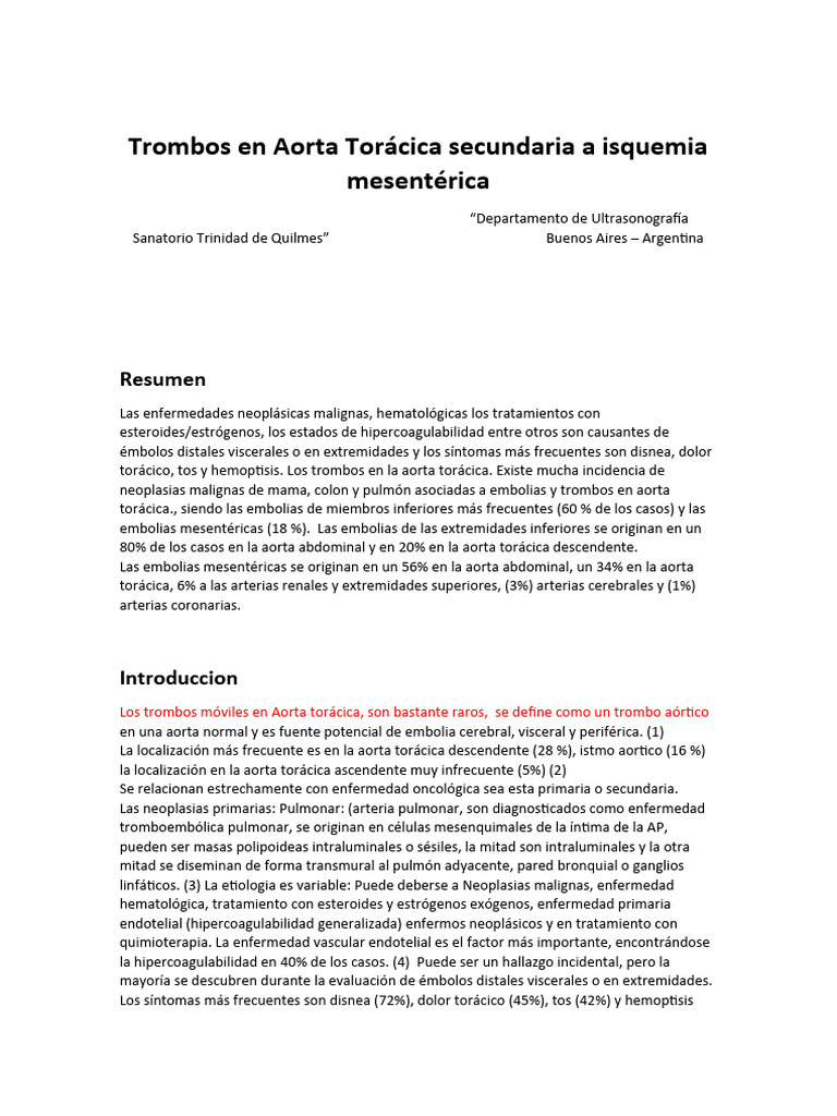 Trombos en Aorta Torácica y Cáncer | PDF | Embolia | Trombosis