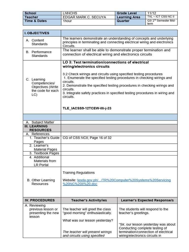 Edgar-Mark-Secuya - DLP Lo3 2 | PDF | Teachers | Learning