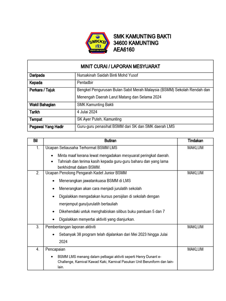 Minit Curai BSMM 2024 | PDF