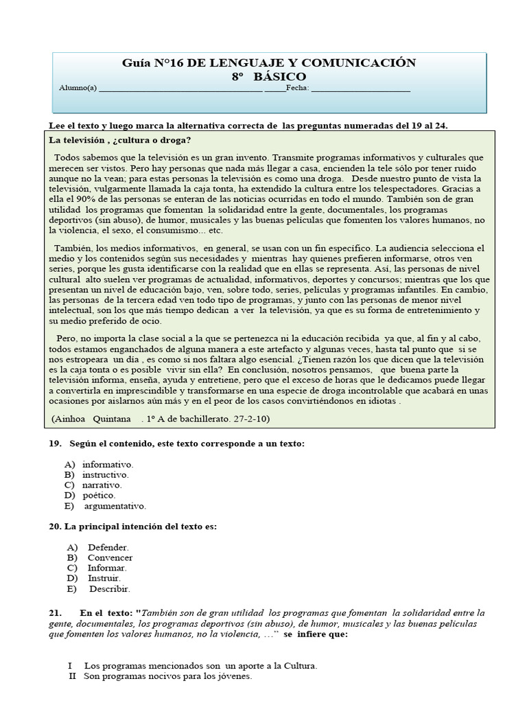 Guía 16 Texto Informativo y Escritura | PDF | Televisión
