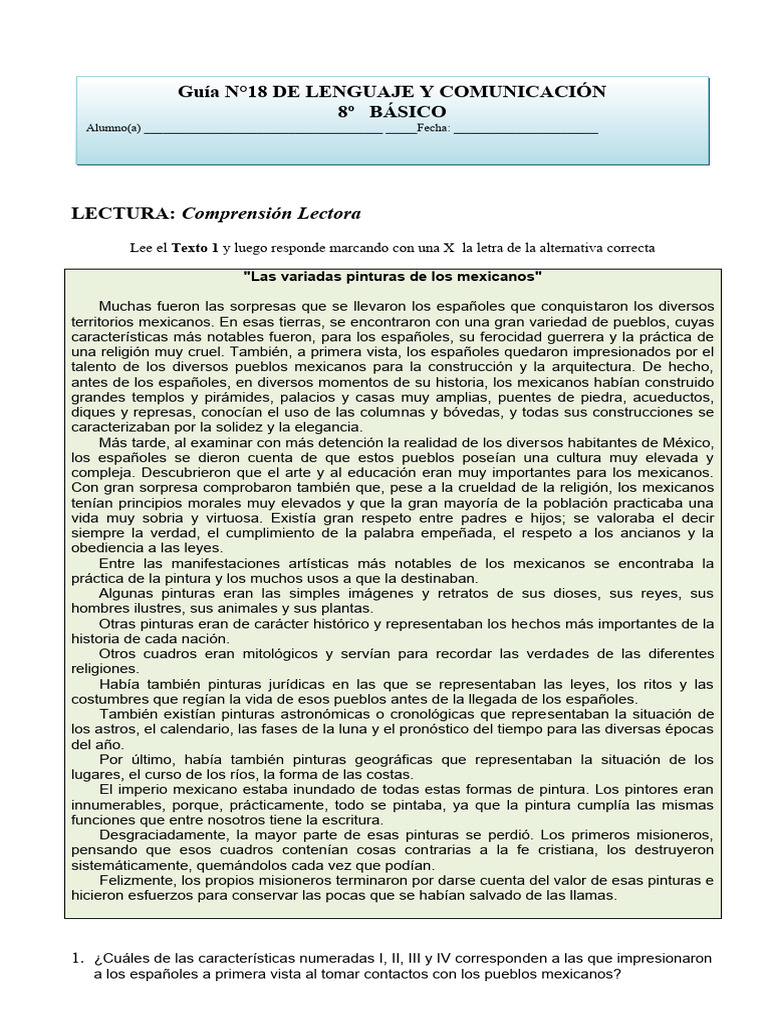 Guía 18 lectura comprensiva y completación de texto | PDF | Luna | México