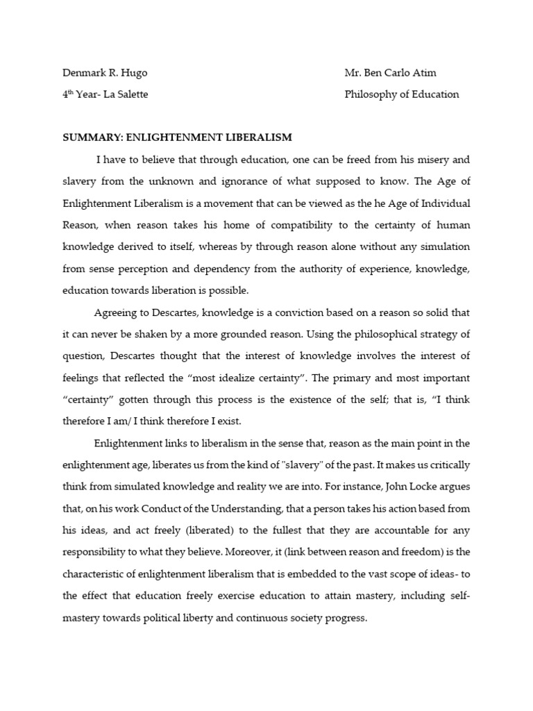 SUMMARY - Enlightenment Liberalism | PDF | Reason | Utilitarianism