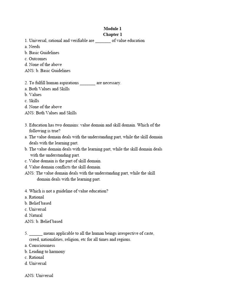 Mod 1) Question Bank UHV | PDF | Happiness | Consciousness