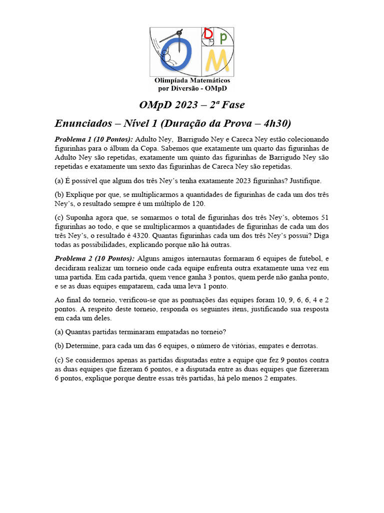 OMpD 2023 Segunda Fase Enunciados | PDF