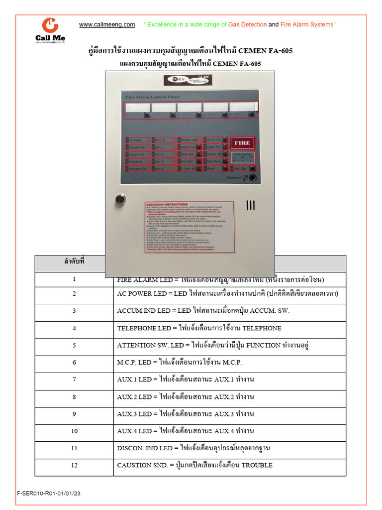 คู่มือการใช้งานแผงควบคุมสัญญาณเตือนไฟไหม้ CEMEN FA-605 | PDF
