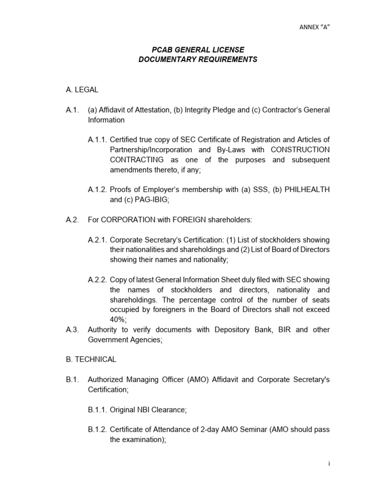 Annex A - Documentary Requirements For A General License-Rev | PDF ...