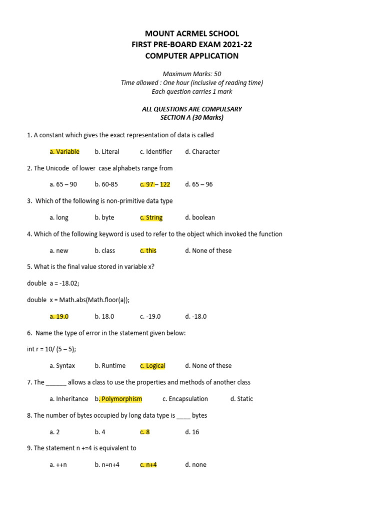 Computer Mcs Paper Pdf C Programming Language Method Computer Programming