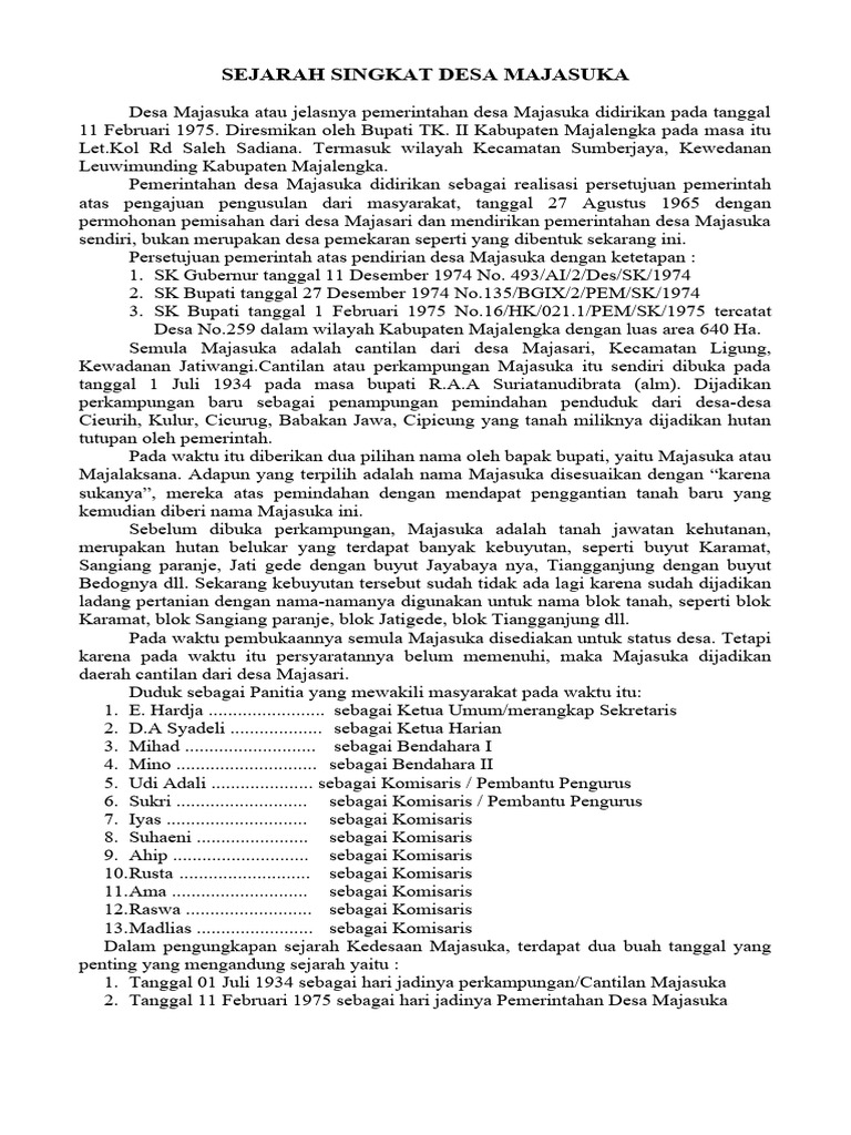 Sejarah Desa Majasuka | PDF
