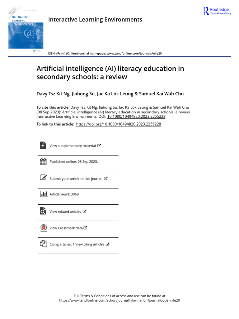 Artificial Intelligence AI Literacy Education in Secondary Schools A ...