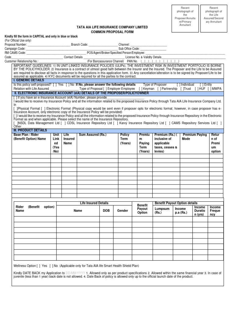 TATA AIA Life Insurance Proposal Form | PDF | Insurance | Cheque