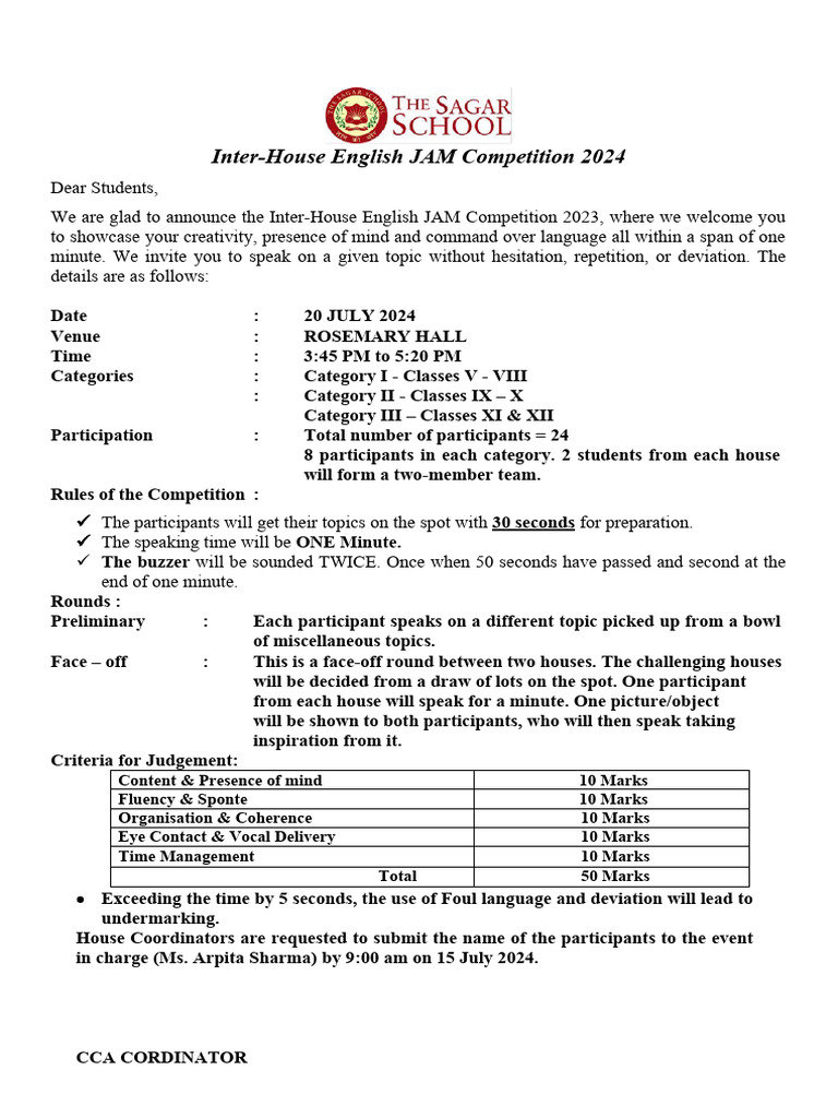 Inter-House English JAM Competition 2024 | PDF | Human Communication