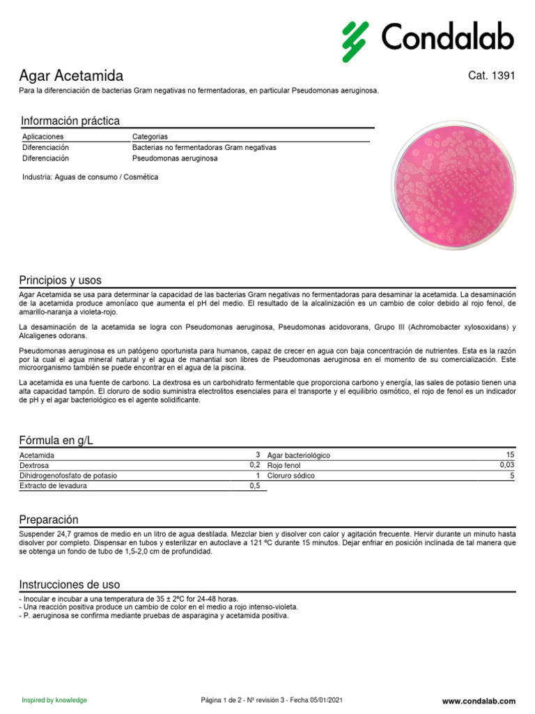Agar Acetamida para Pseudomonas aeruginosa | PDF | Pseudomonas | Agua