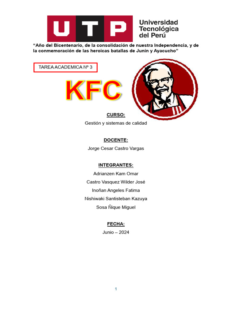 TA3 - Modelos de Gestión de Los Procesos Empresariales de KFC | PDF | Calidad (comercial ...
