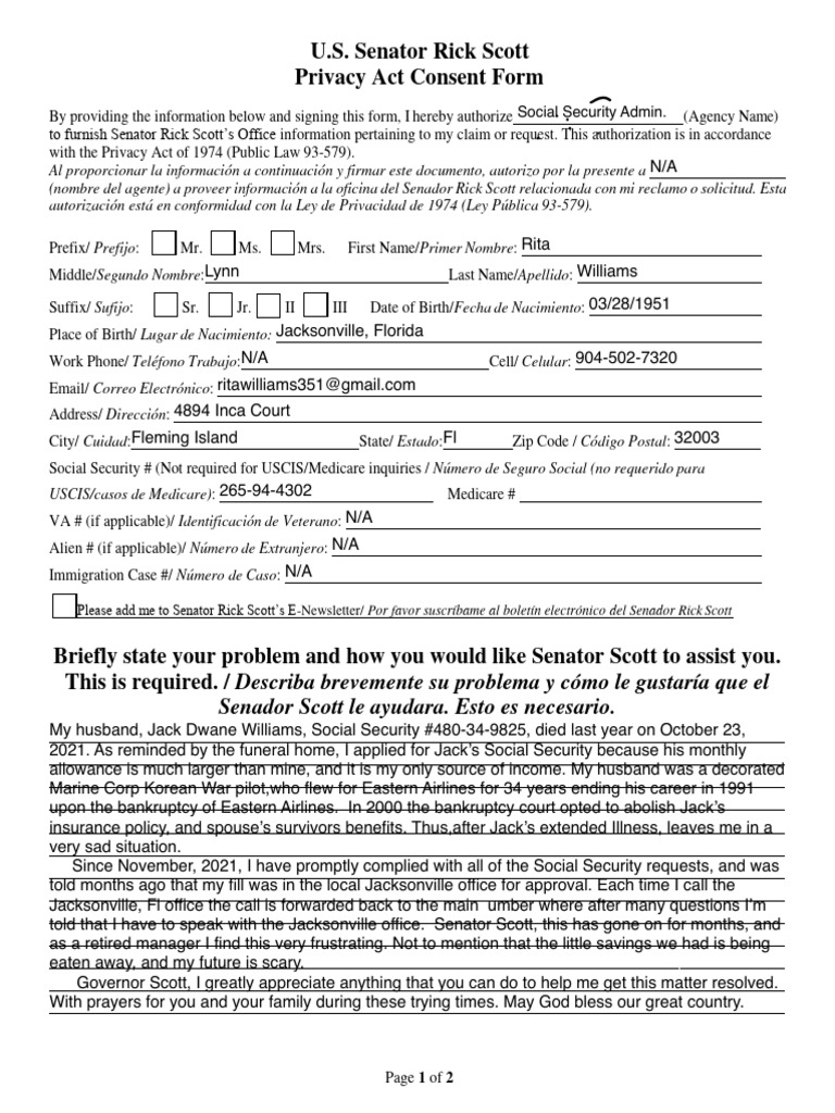 Senator Scott Privacy Act Form | PDF