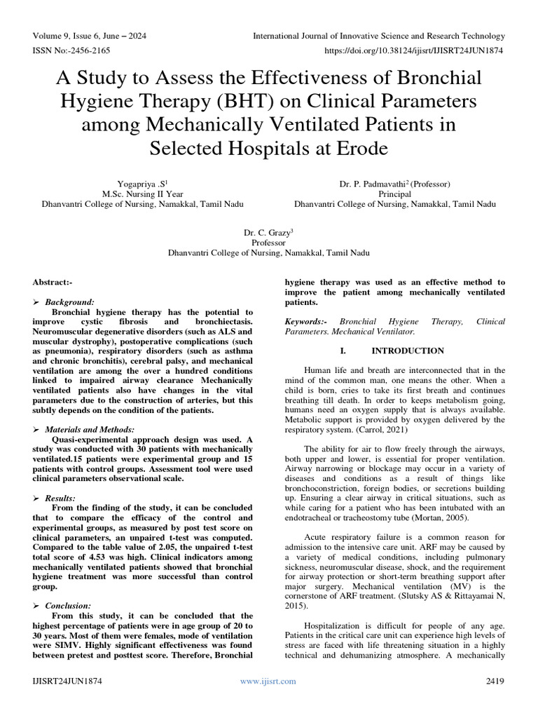 A Study To Assess The Effectiveness of Bronchial Hygiene Therapy (BHT ...