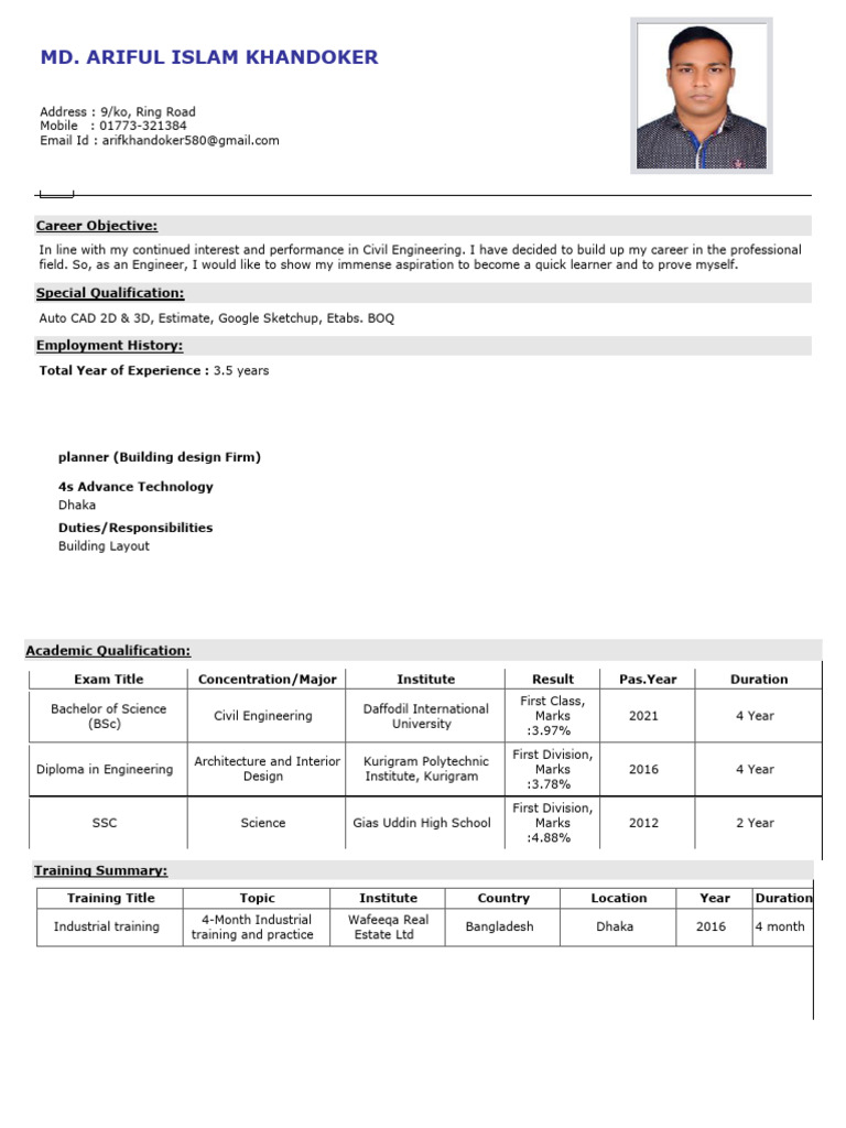 Md. Ariful Islam Khandoker: Career Objective | PDF