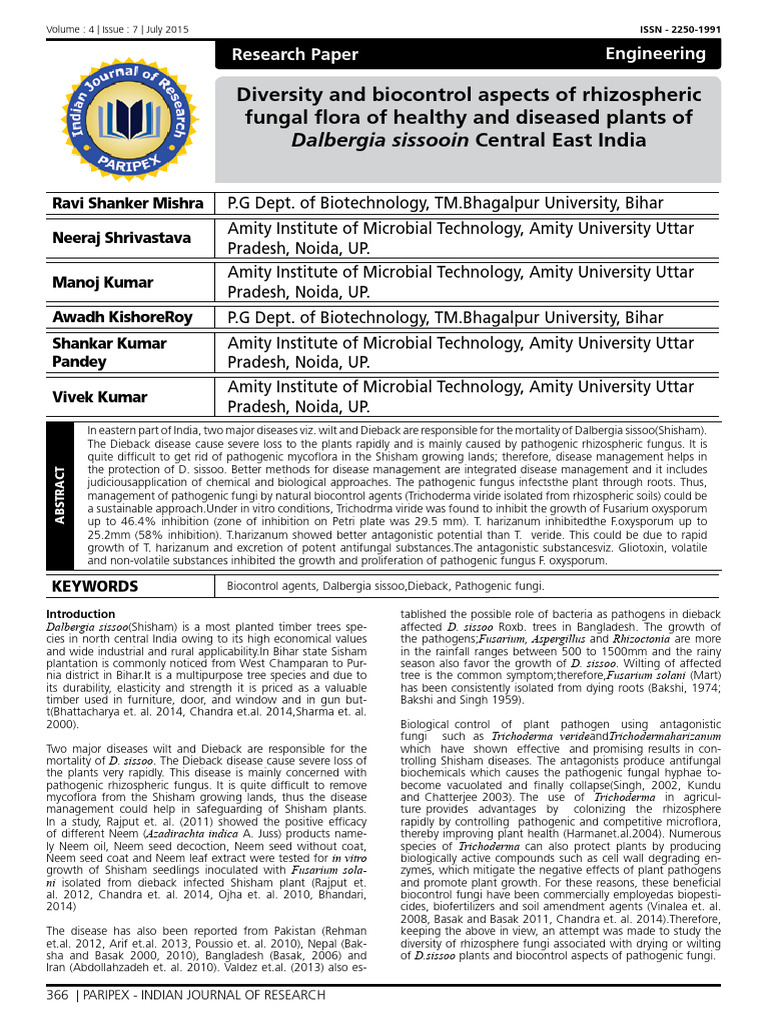 Paripex Indian J Res | PDF | Fungus | Biological Pest Control
