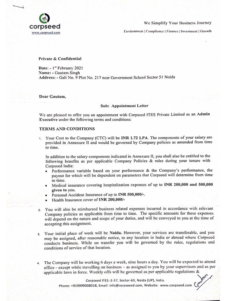 Corpseed Offer Letter | PDF