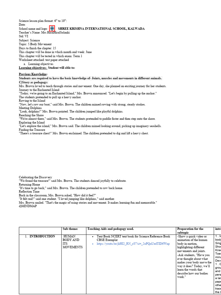Lesson Plan Class 6 Getting To Know Plants | PDF | Arthritis | Skeletal ...