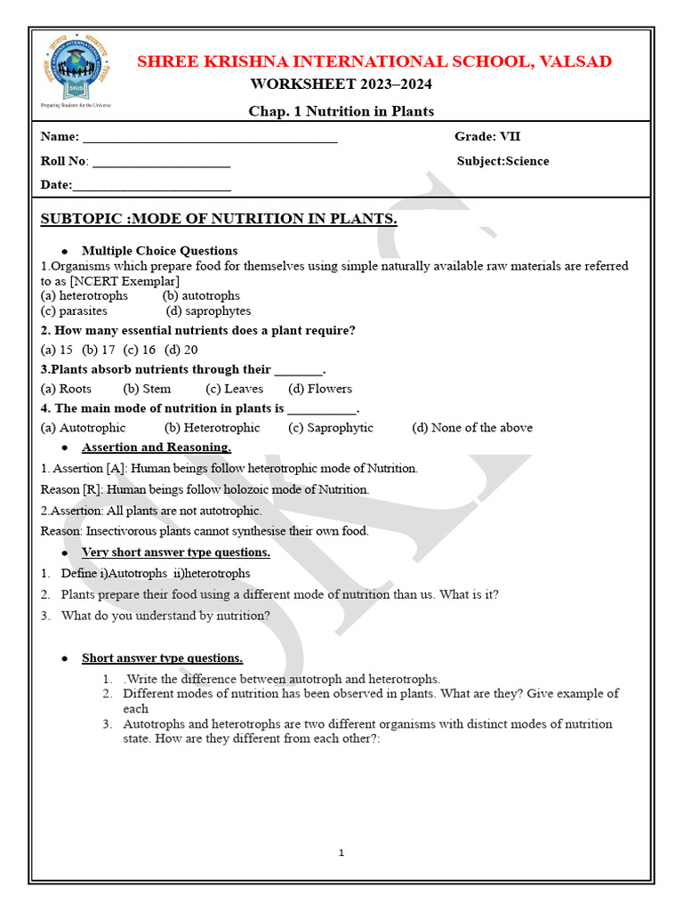 STD 7 CH 1 Nutrition in Plants | PDF | Nutrition | Diet & Nutrition