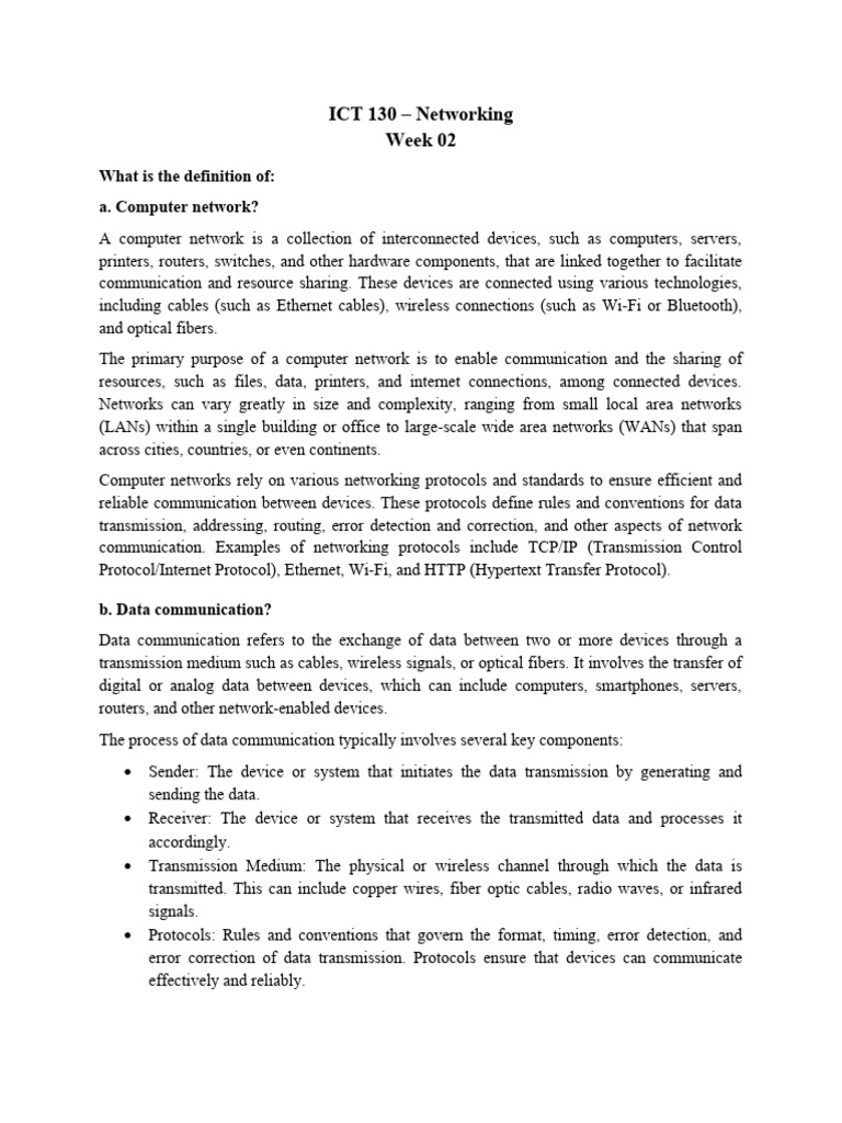 ICT 130 - NetworkingWeek 02 | PDF | Osi Model | Computer Network