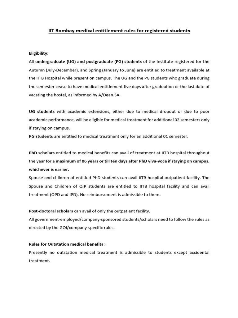 Rules For Medical Entitlement For Registered Students 09jun2023 | PDF ...