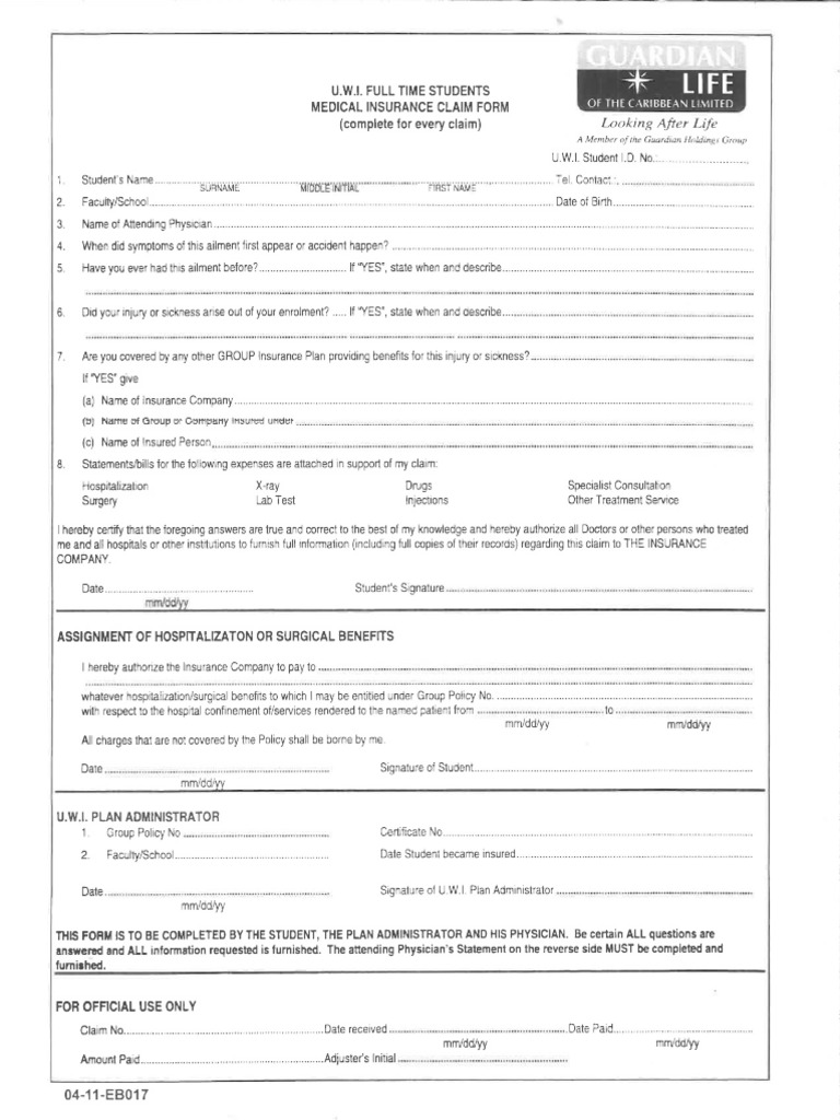 Student Medical Claim Form (1) | PDF