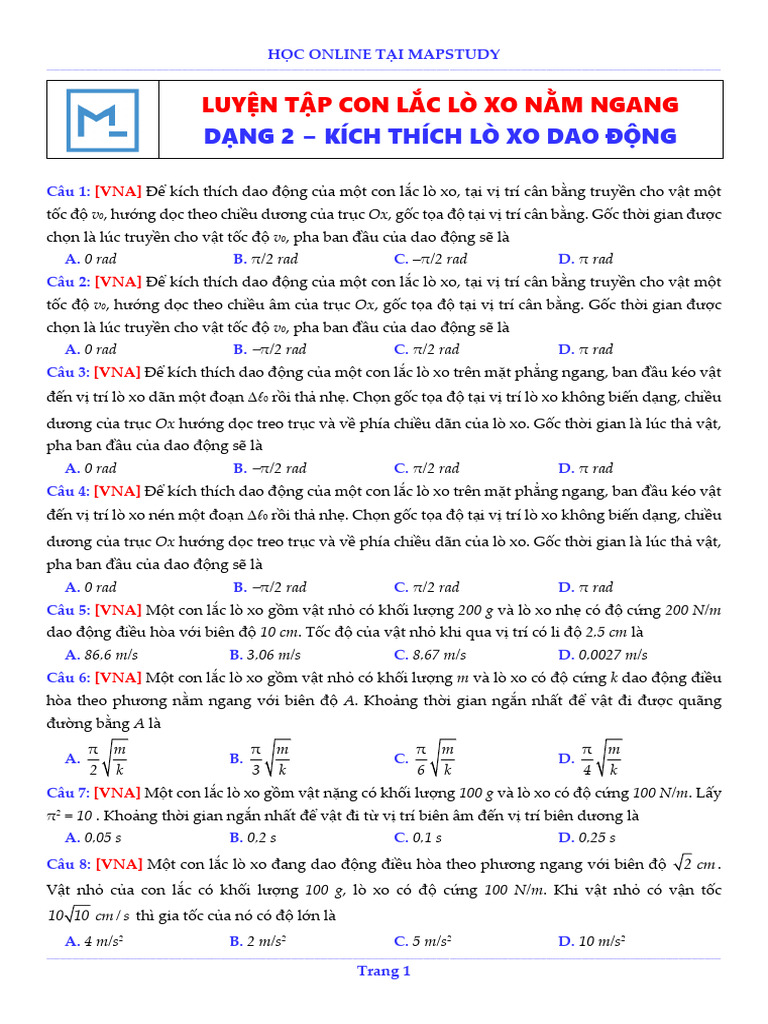 Luyện Tập CLLX Nằm Ngang - Dạng 2 | PDF
