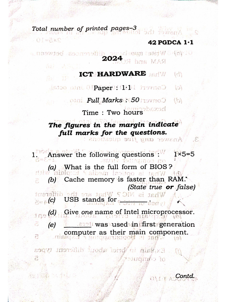 PGDCA First Semester All Question Papers, Gauhati University | PDF