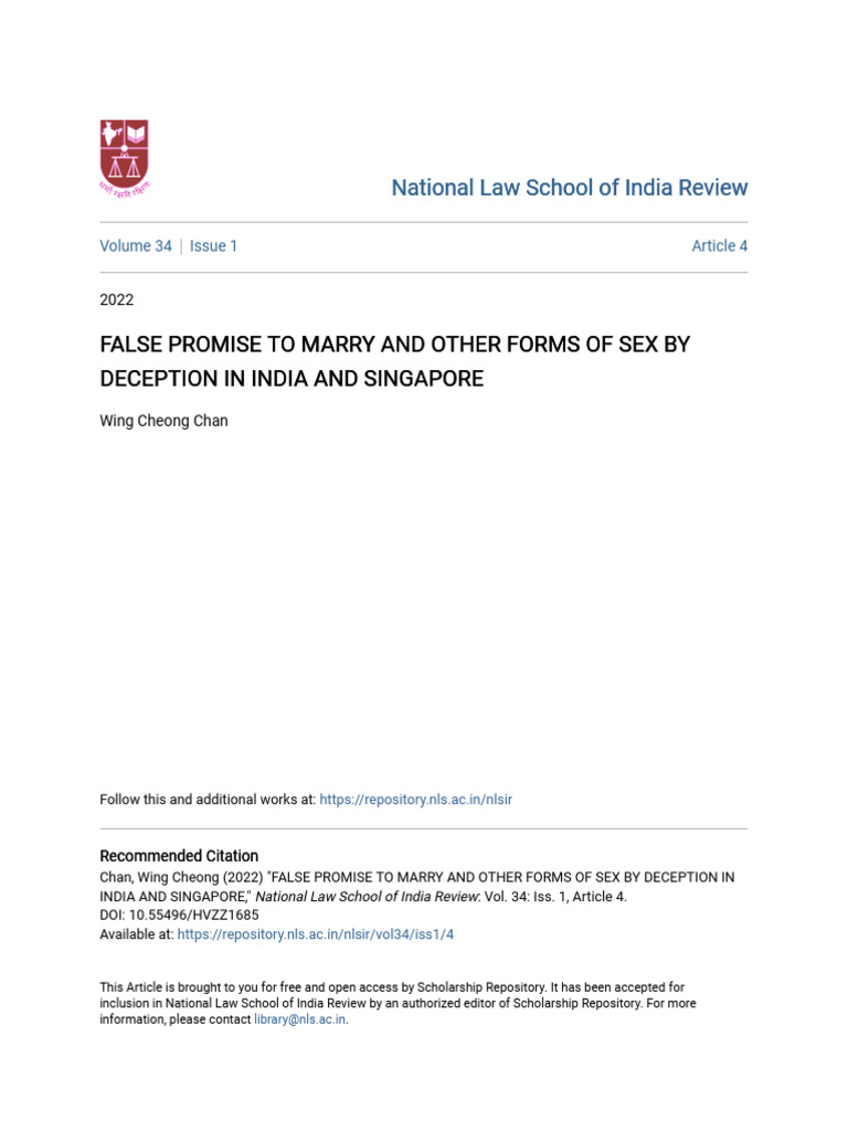 False Promise To Marry and Other Forms of Sex by Deception in Ind | PDF | Rape | Consent
