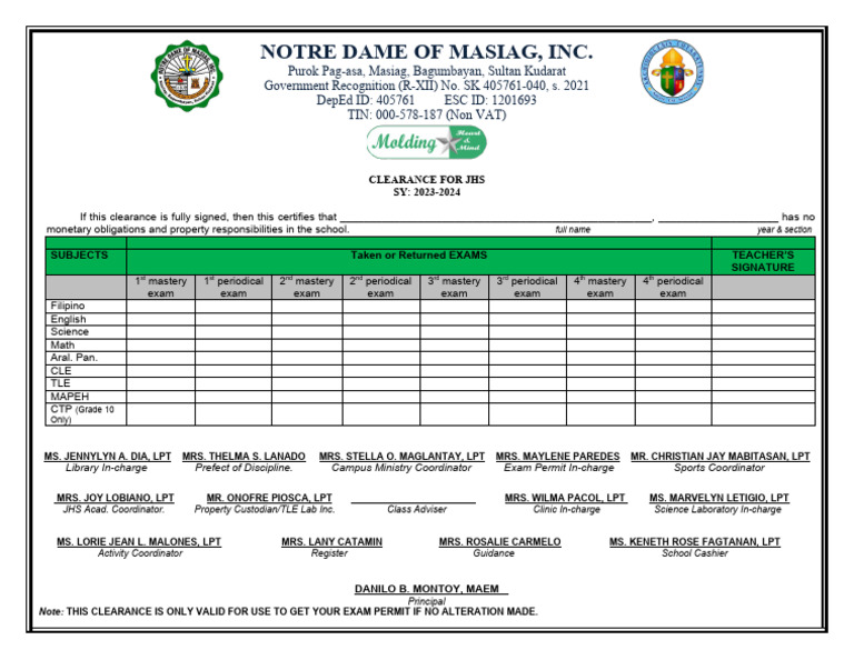 Students Clearance 2024 JHS | PDF