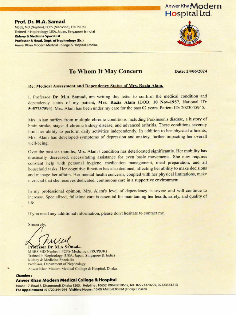 Another Doctor's Statement About A Patient With Kidney Desis. | PDF