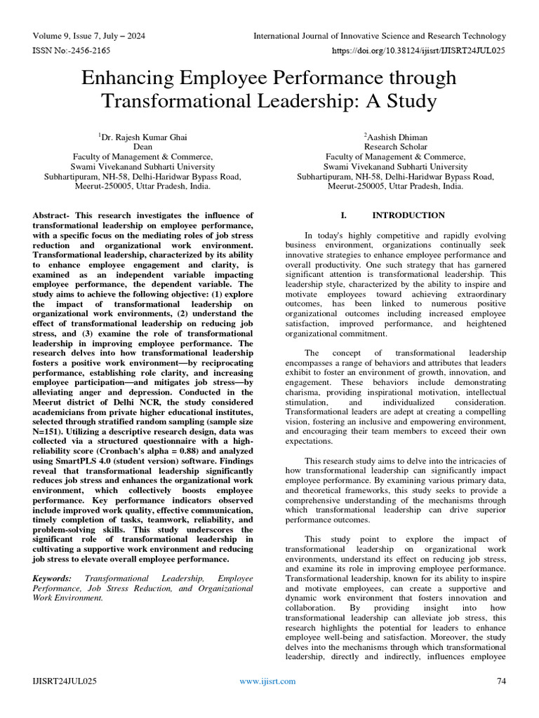 Enhancing Employee Performance Through Transformational Leadership: A Study | PDF ...