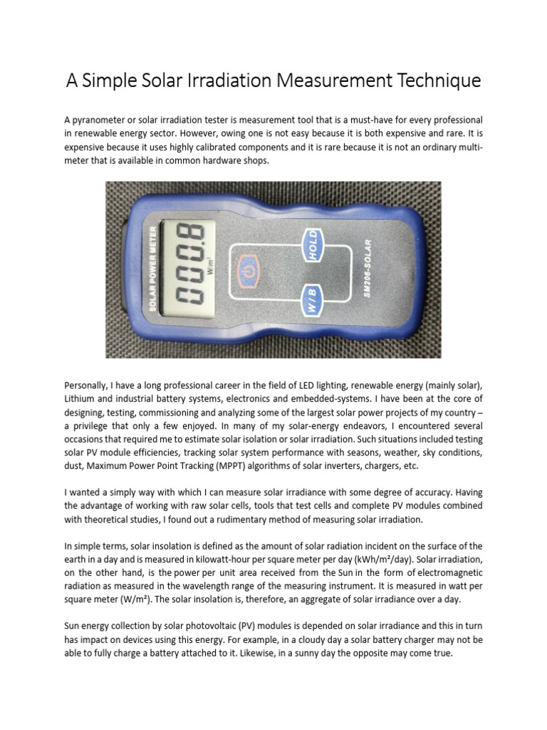 Simple Solar Irradiation Measurement | PDF | Photovoltaics | Solar Panel