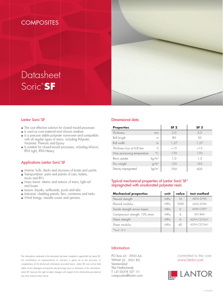 Lantor Soric SF: Core Material Guide | PDF | Epoxy | Polymers