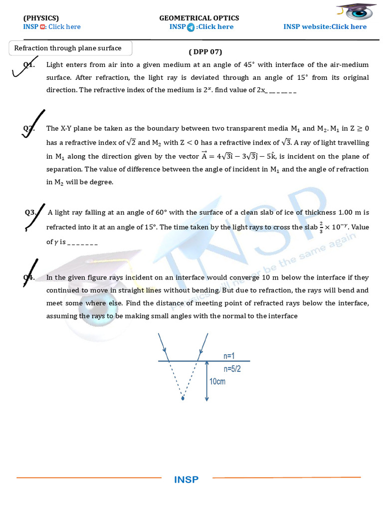 Geometrical Optics Exercises | PDF | Refraction | Optics