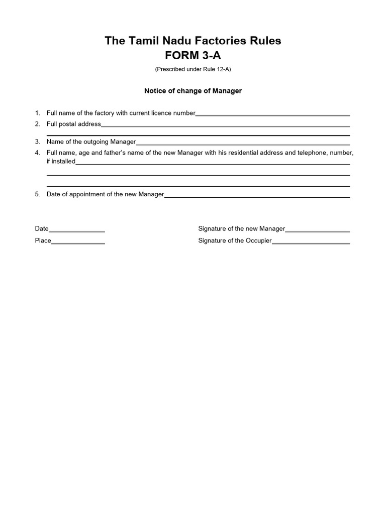 Tamil Nadu Factory Manager Change Notice | PDF