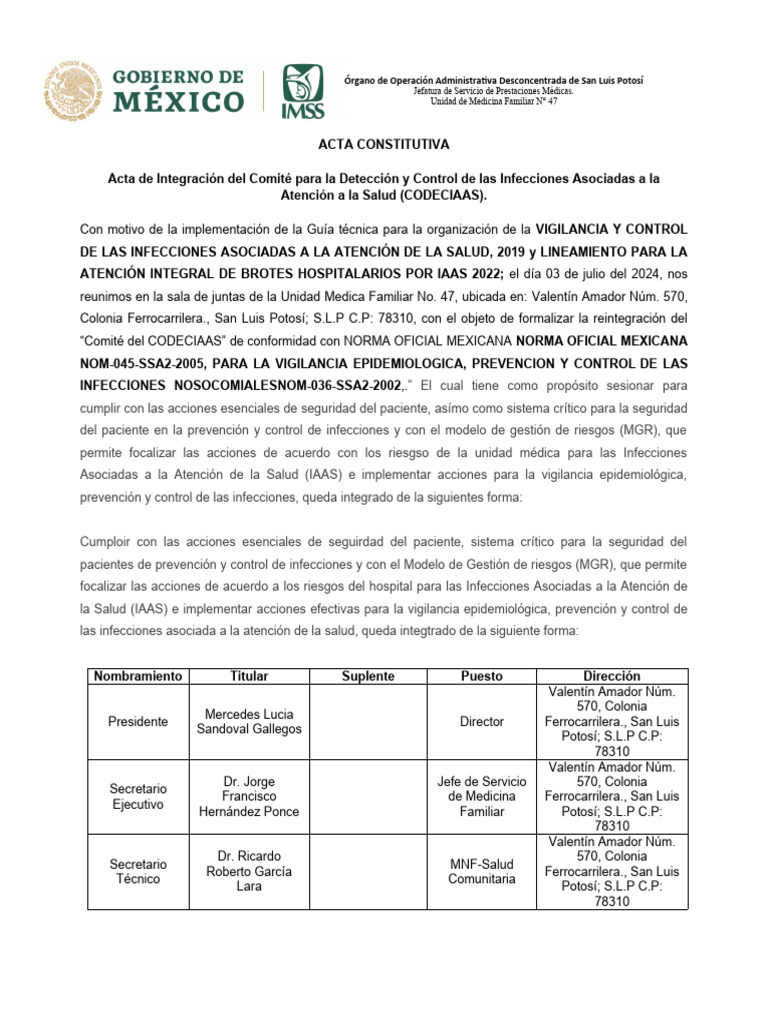 ACTA CONSTITUTIVA 2024 ANTIMICROBIANOS | Descargar gratis PDF | Infección adquirida en el ...